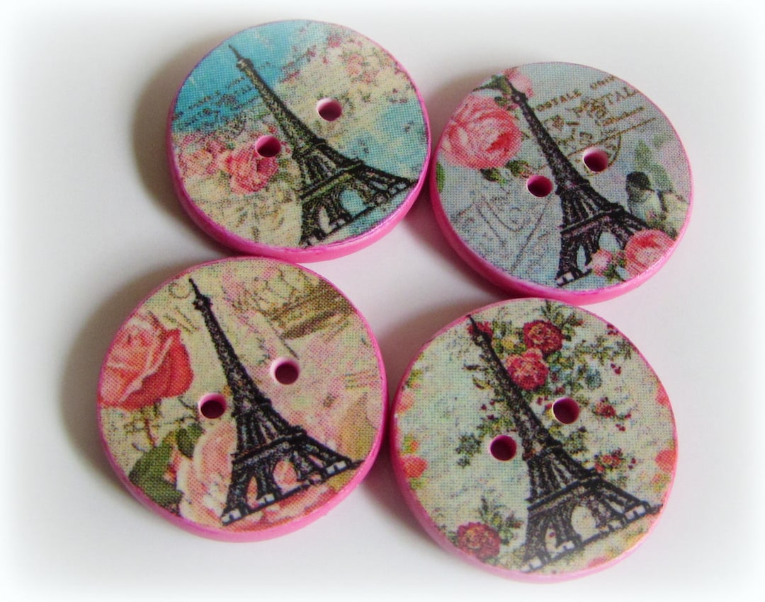 Eiffel Tower Buttons Blue and Pink Buttons Handmade Buttons 18mm 3/4 ...