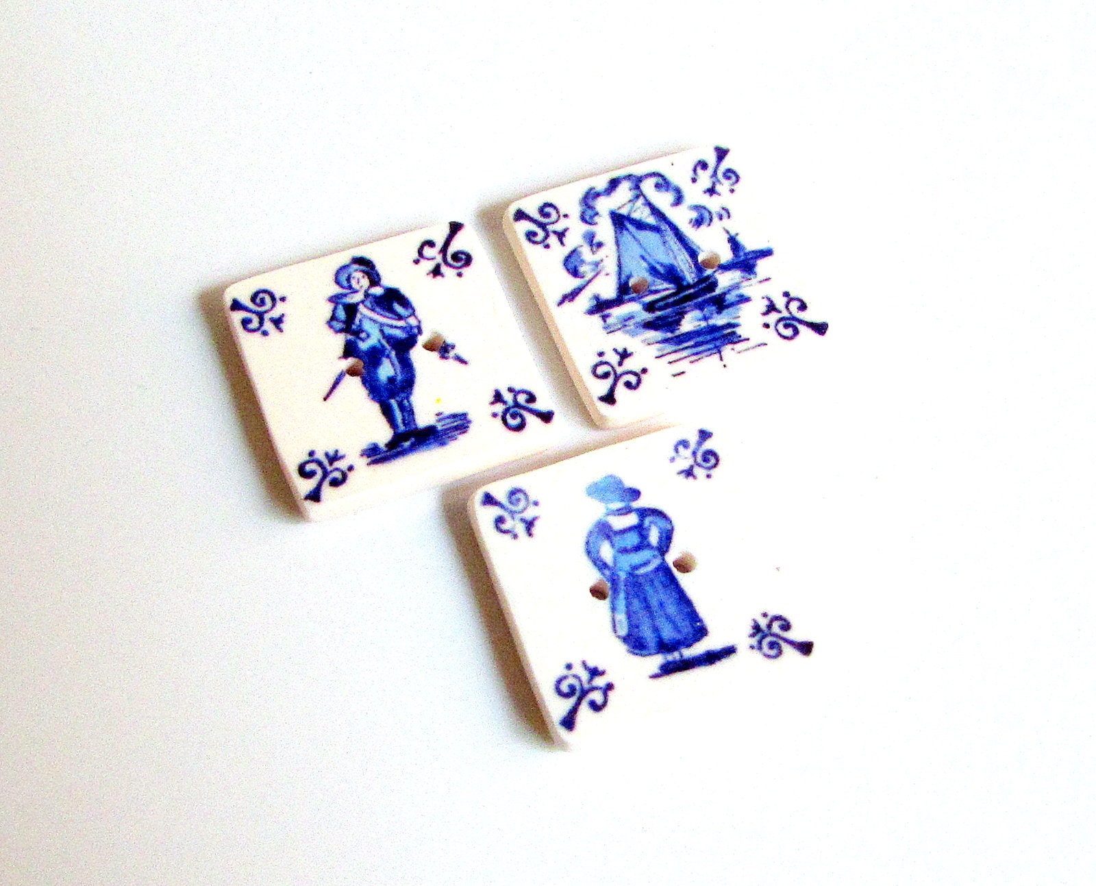 Delft Tile Buttons Blue and White Dutch Scenes Windmills - Etsy