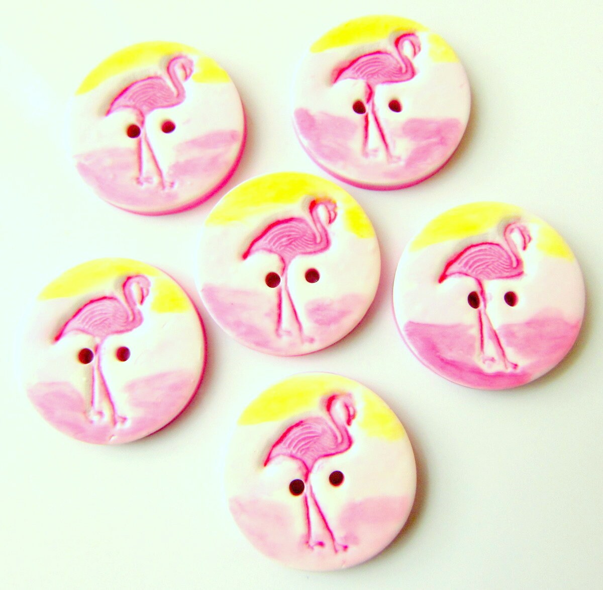 Flamingo Buttons Handpainted Pink Flamingos Handmade in | Etsy