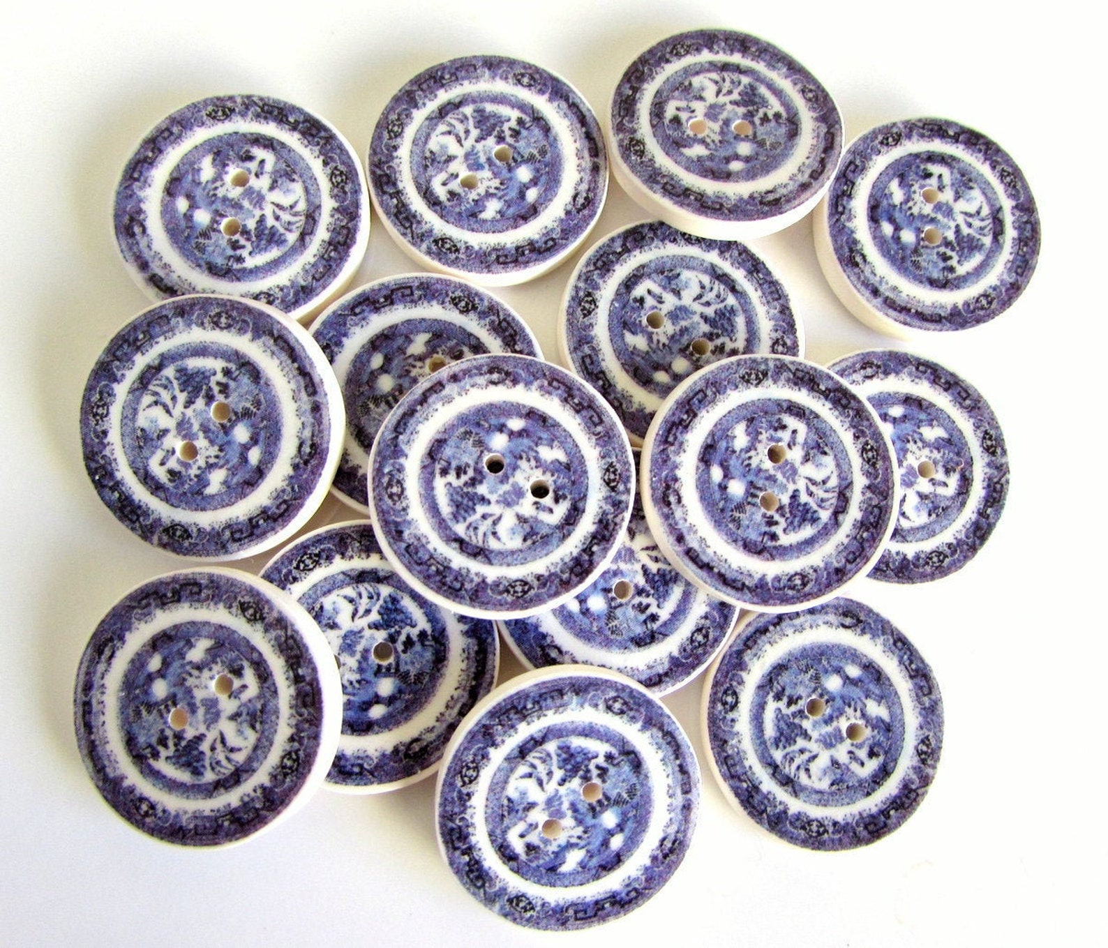 Willow Pattern Plate Buttons 3/4" Blue and White Buttons 19mm Handmade ...