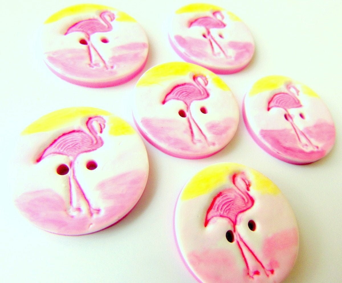 Flamingo Buttons Handpainted Pink Flamingos Handmade in | Etsy