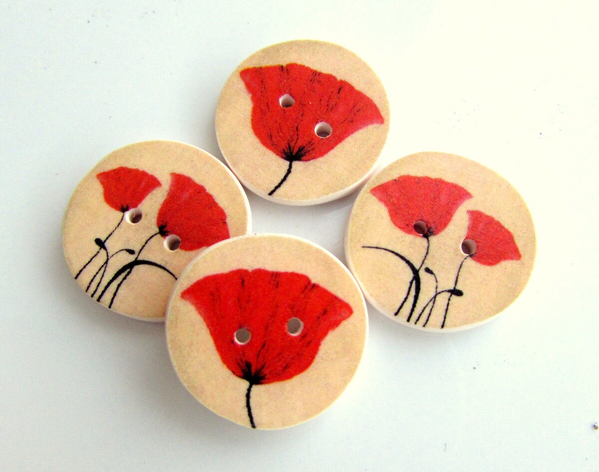 Poppy Buttons Splash of Red Red Poppies Handmade Buttons - Etsy