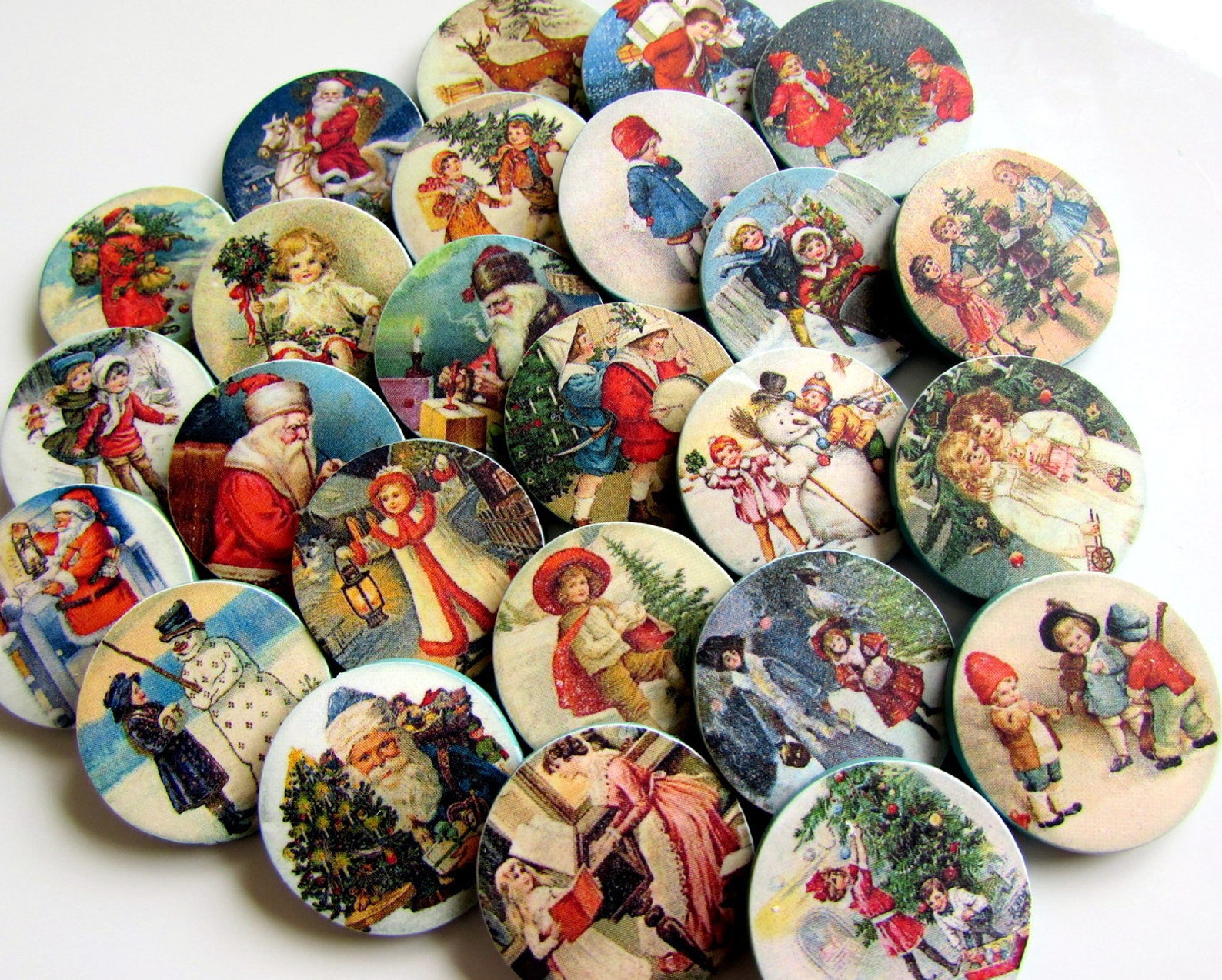 VINTAGE Christmas Advent Token Button Decoration Set - 25 Different ...
