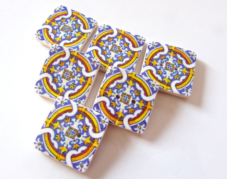 Azulejos Portugueses Blue and Yellow Tile Buttons 20mm - Etsy