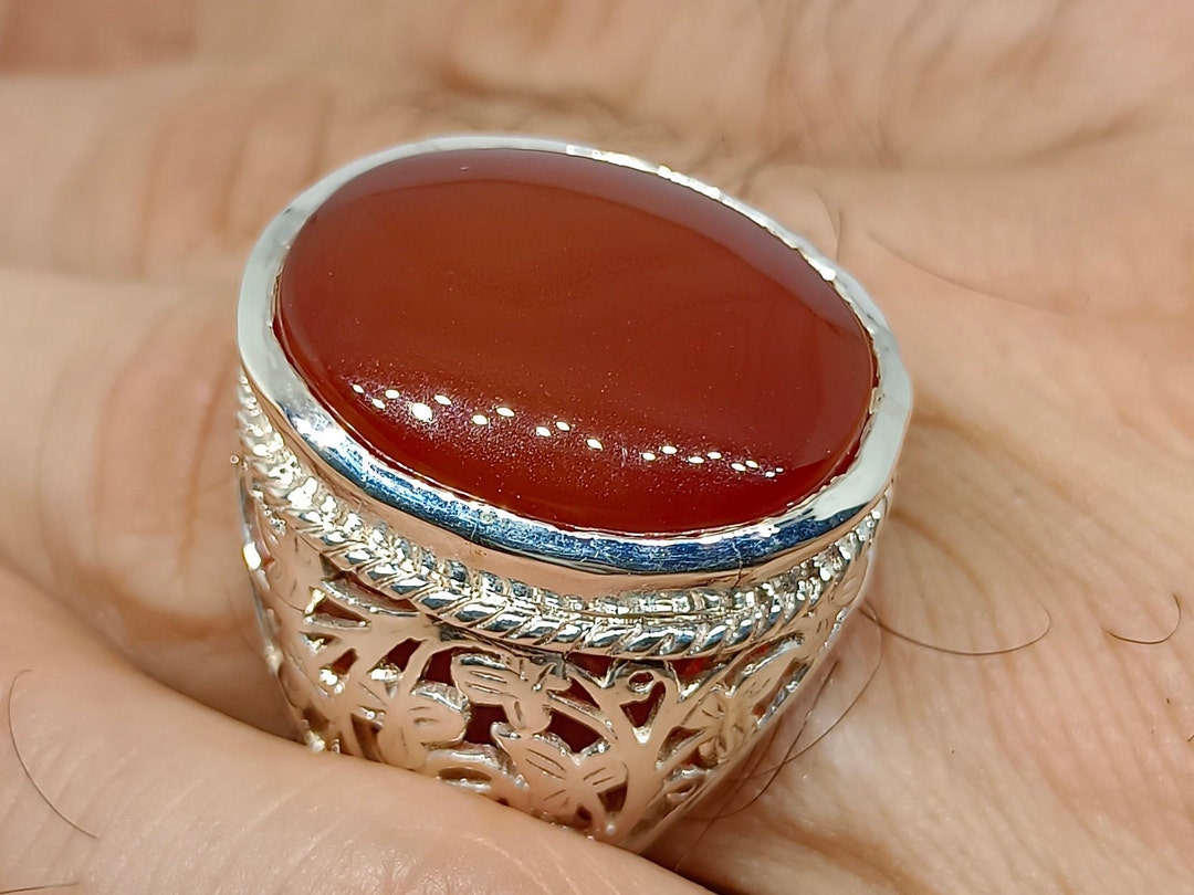 Big Natural Yemeni Aqeeq Ring Sterling Silver for Men Big - Etsy UK