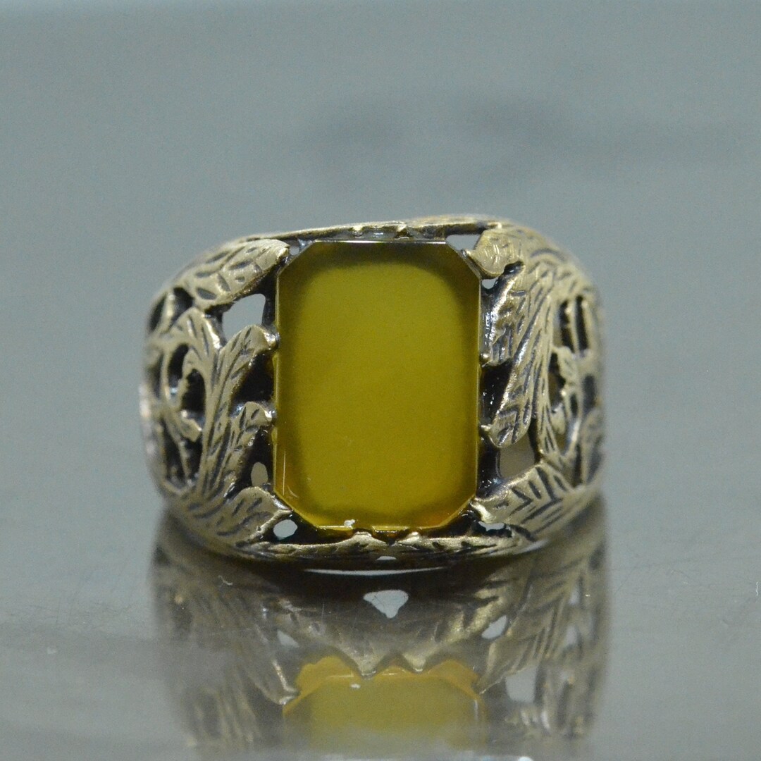 Rare Talisman Ring With Sharaf Al Shams Yellow Aqeeq Bronze Ring for ...