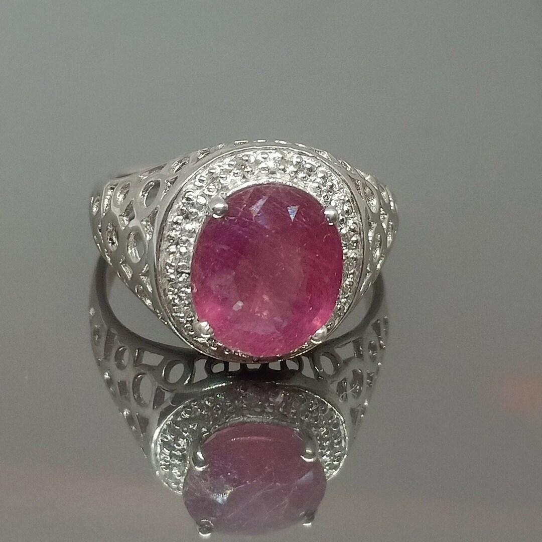 Natural Ruby Engagement Rings Silver, Cluster Engagement Ring Ruby ...