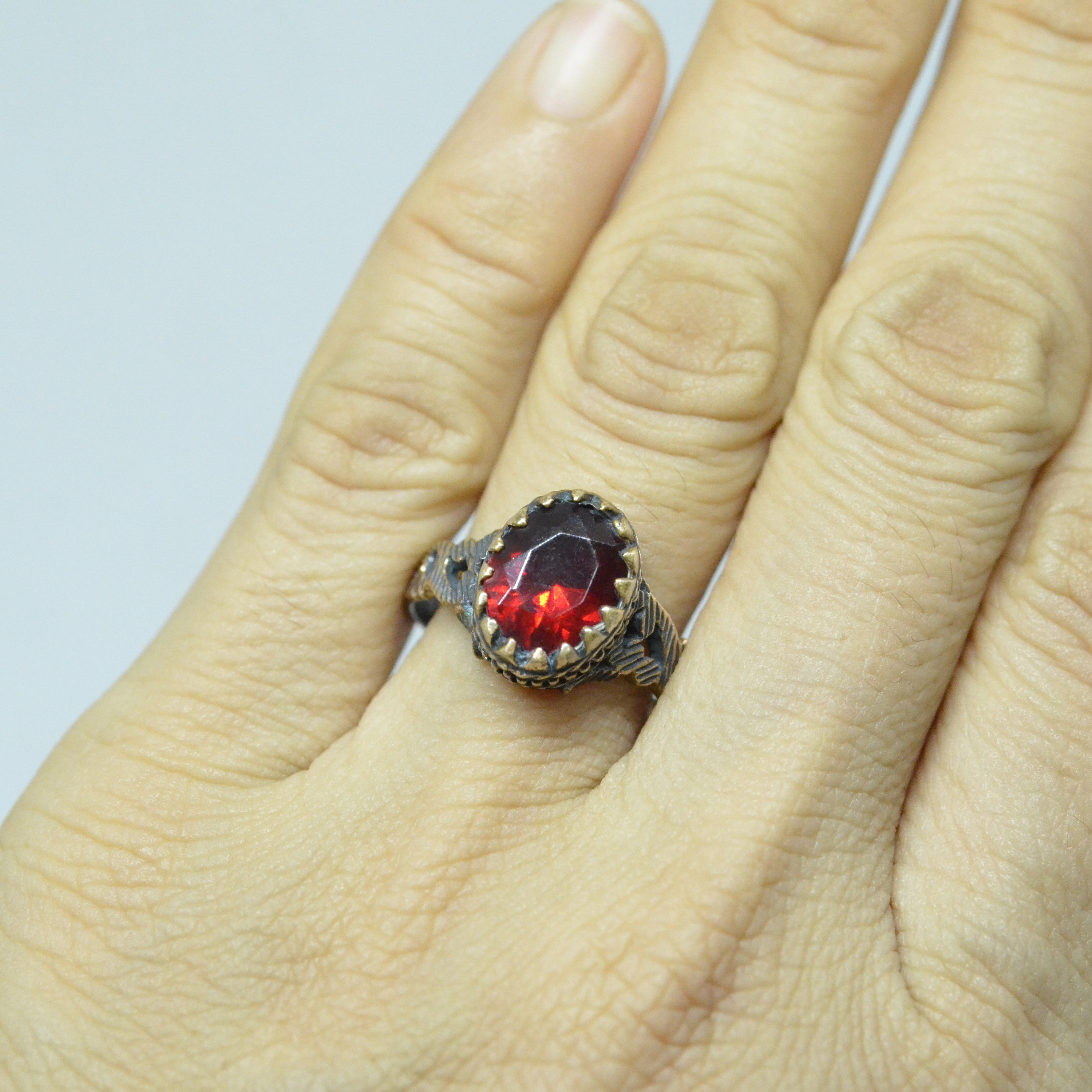 Geburtsstein RotEr Zirkonia Bronze Ring für Männer Feuerkrone | Etsy