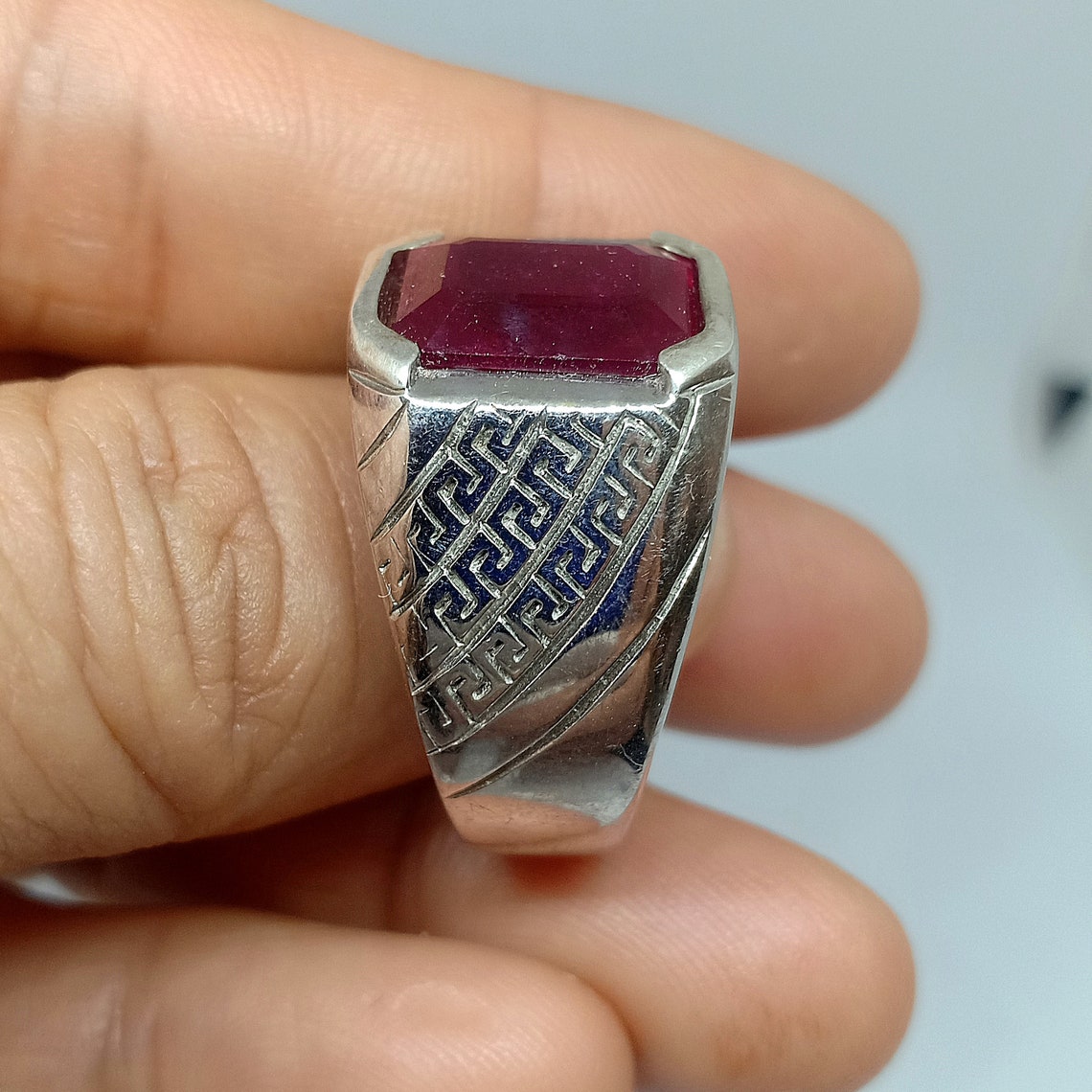 Genuine Ruby Ring Emerald Cut Ruby Mens Ring Ruby Ring | Etsy