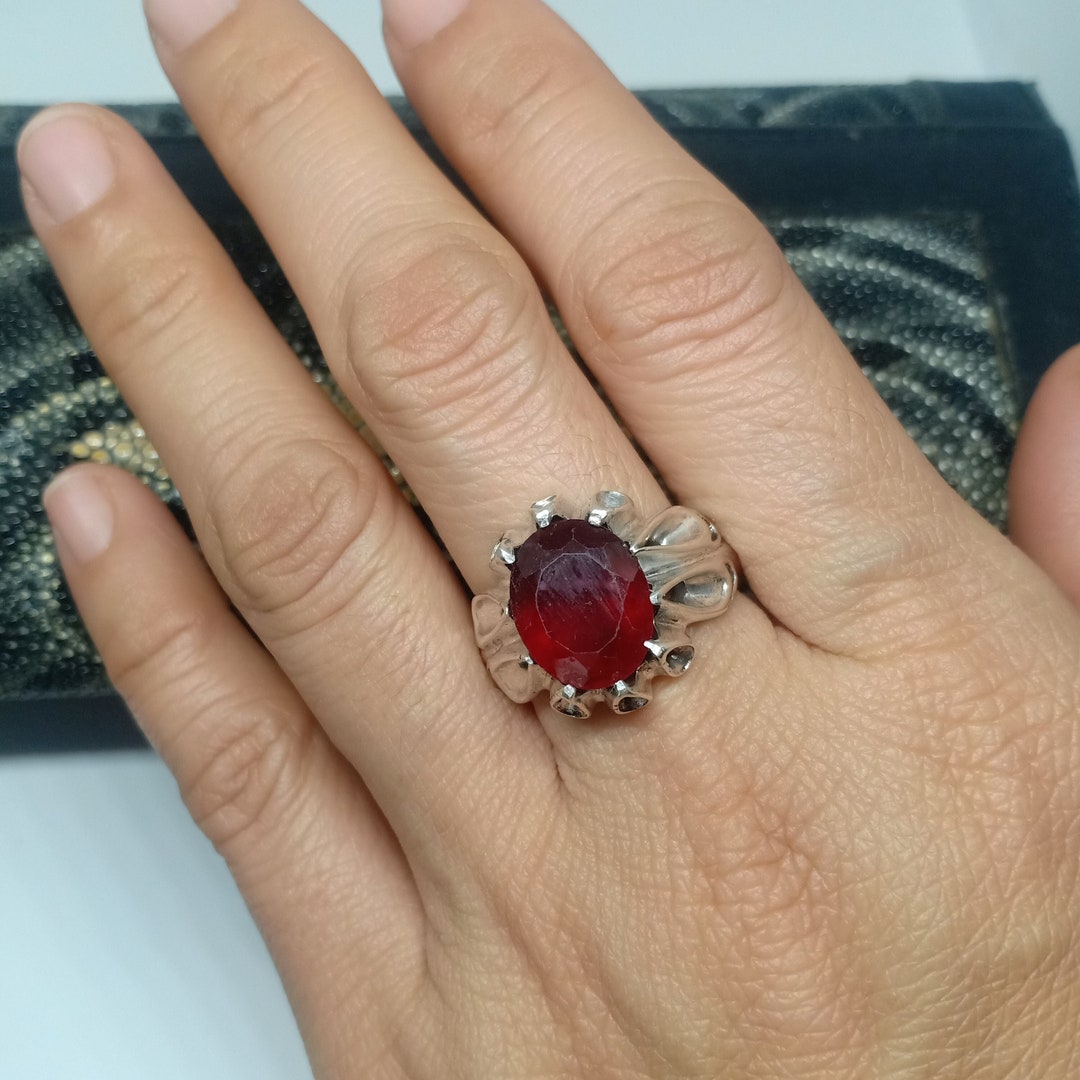 Natürlicher Granat Ring für Männer, natürlicher Hessonit Granat Ring ...