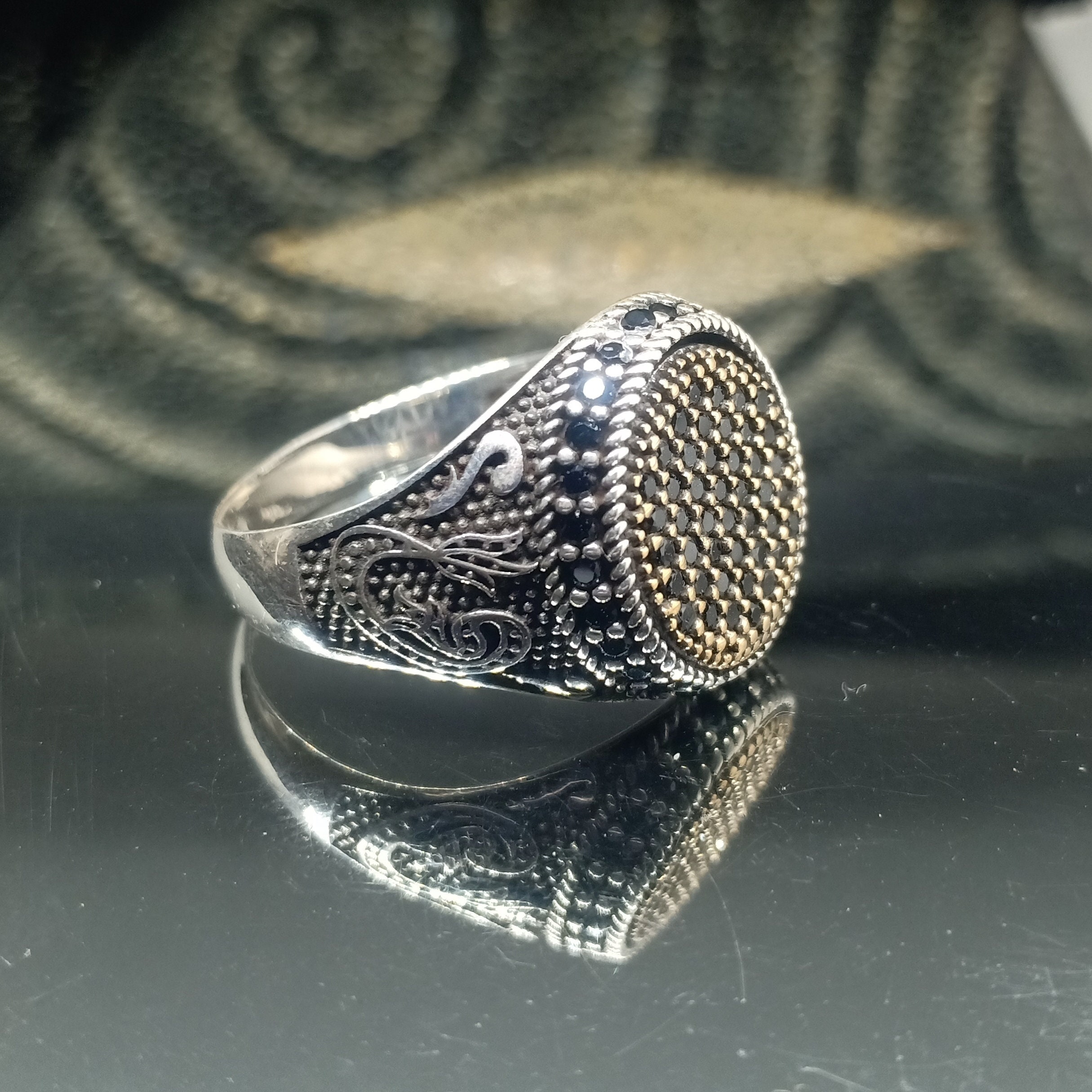 Sterling Silver Sufi Islamic Men Ring Black Cubic Zirconia | Etsy