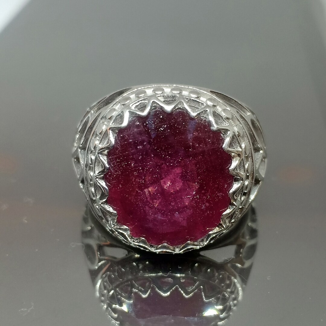Big Natural Ruby Engagement Ring Sterling Silver, Natural Ruby Ring for ...