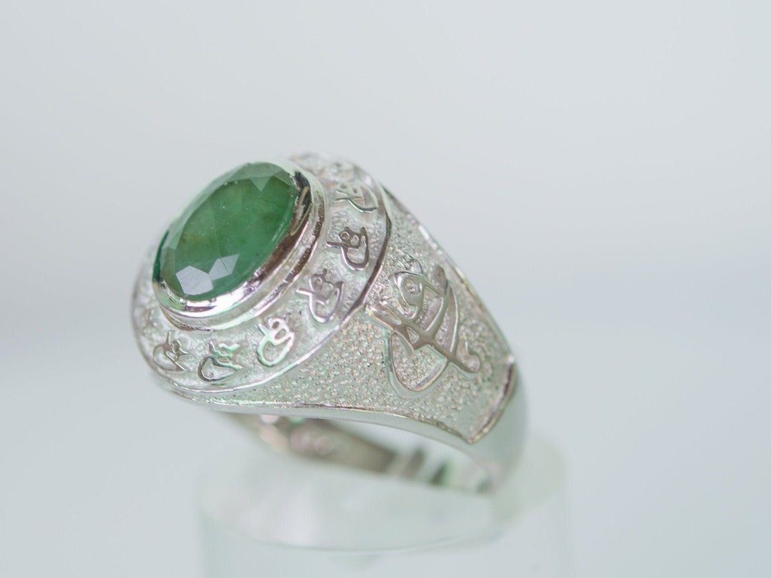 Shia Ring for Men, Ali Calligraphy Ring, Natural Emerald Ring for Men ...