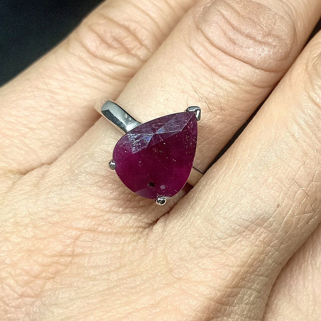 Natural Pear Cut Red Ruby Ring Sterling Silver, Pear Cut Ruby Ring ...