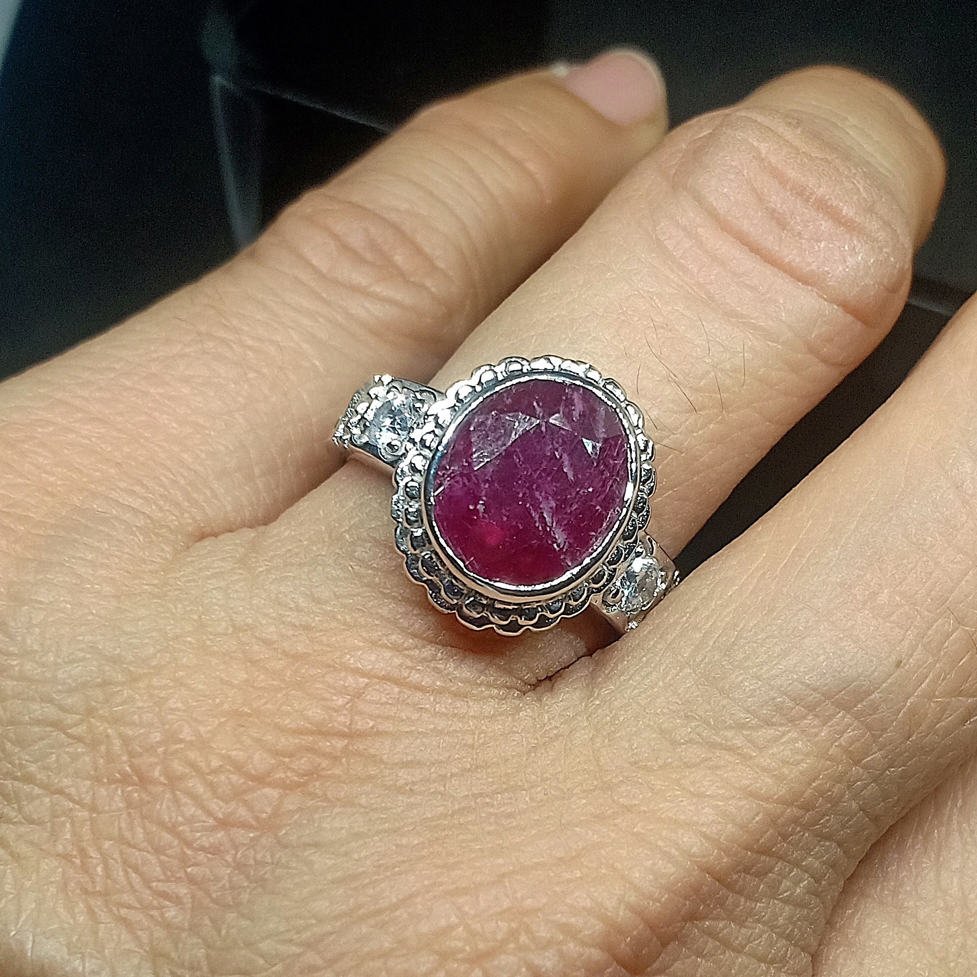 Genuine Ruby Ring Silver Ruby Ring Oval Ruby Ring Sterling | Etsy