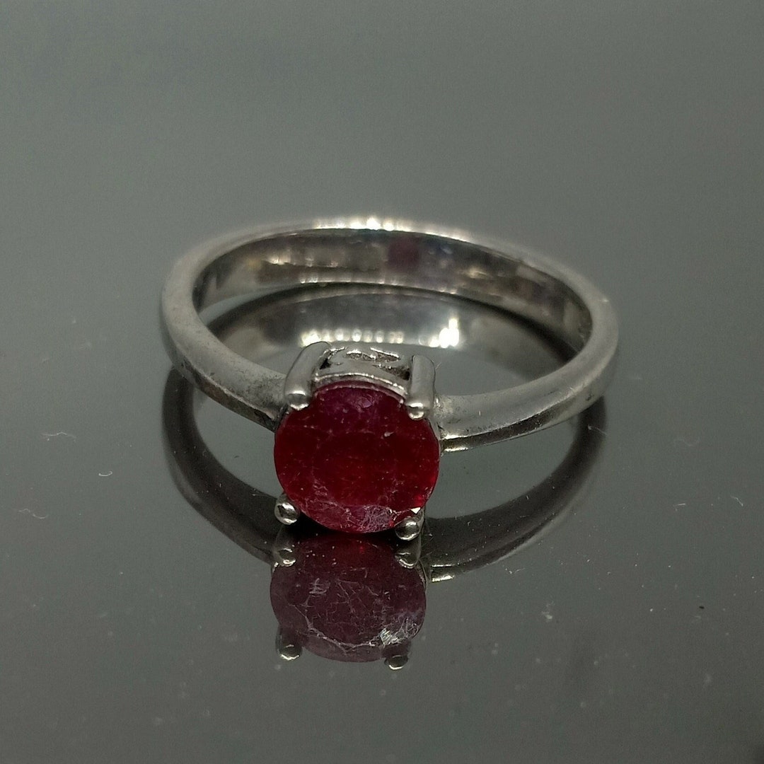 Natural Round Red Ruby Ring Sterling Silver, Ruby Single Stone Ring ...