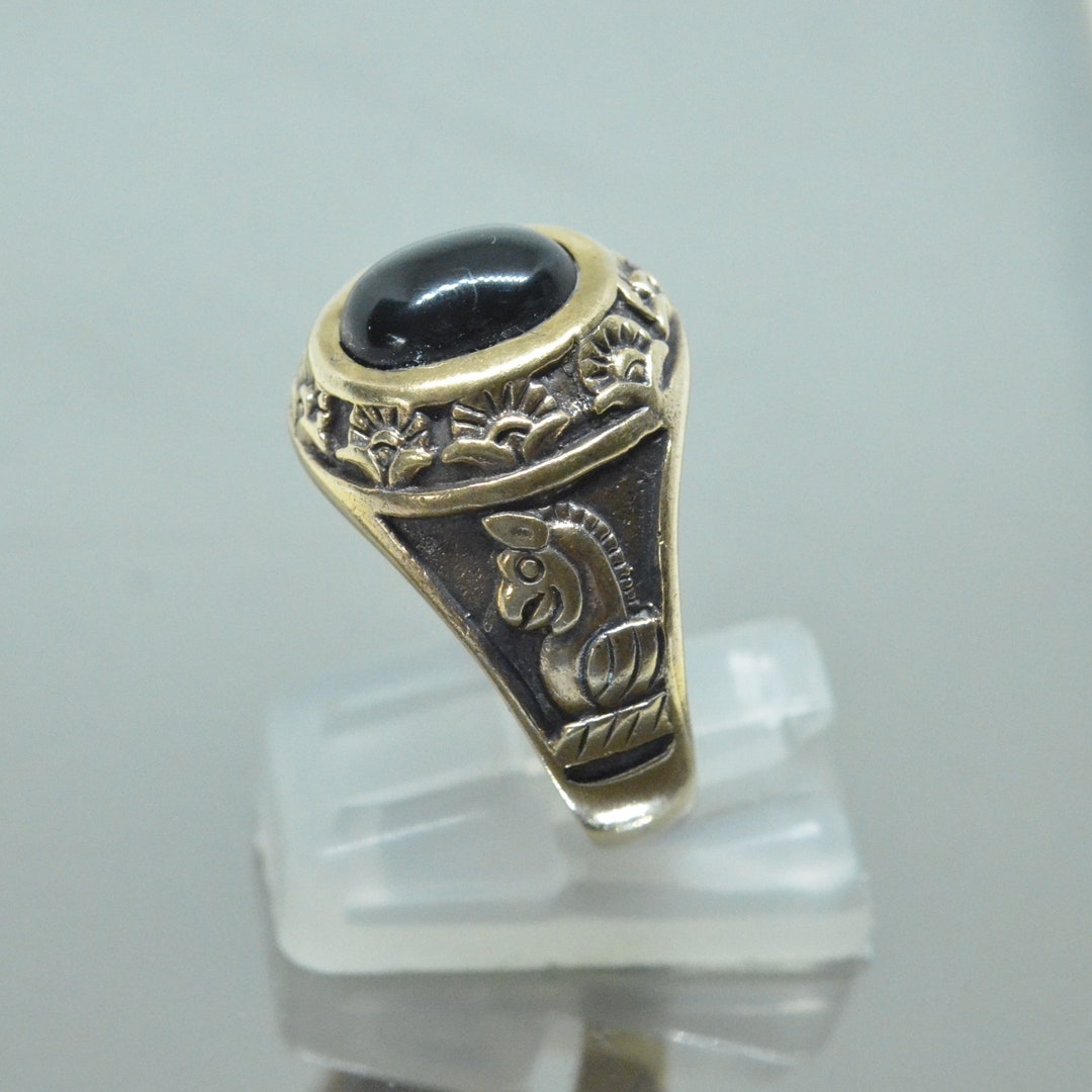 Unique Ancient Symbol Ring, Huma Bird and Griffin Ring, Black Onyx Sufi ...
