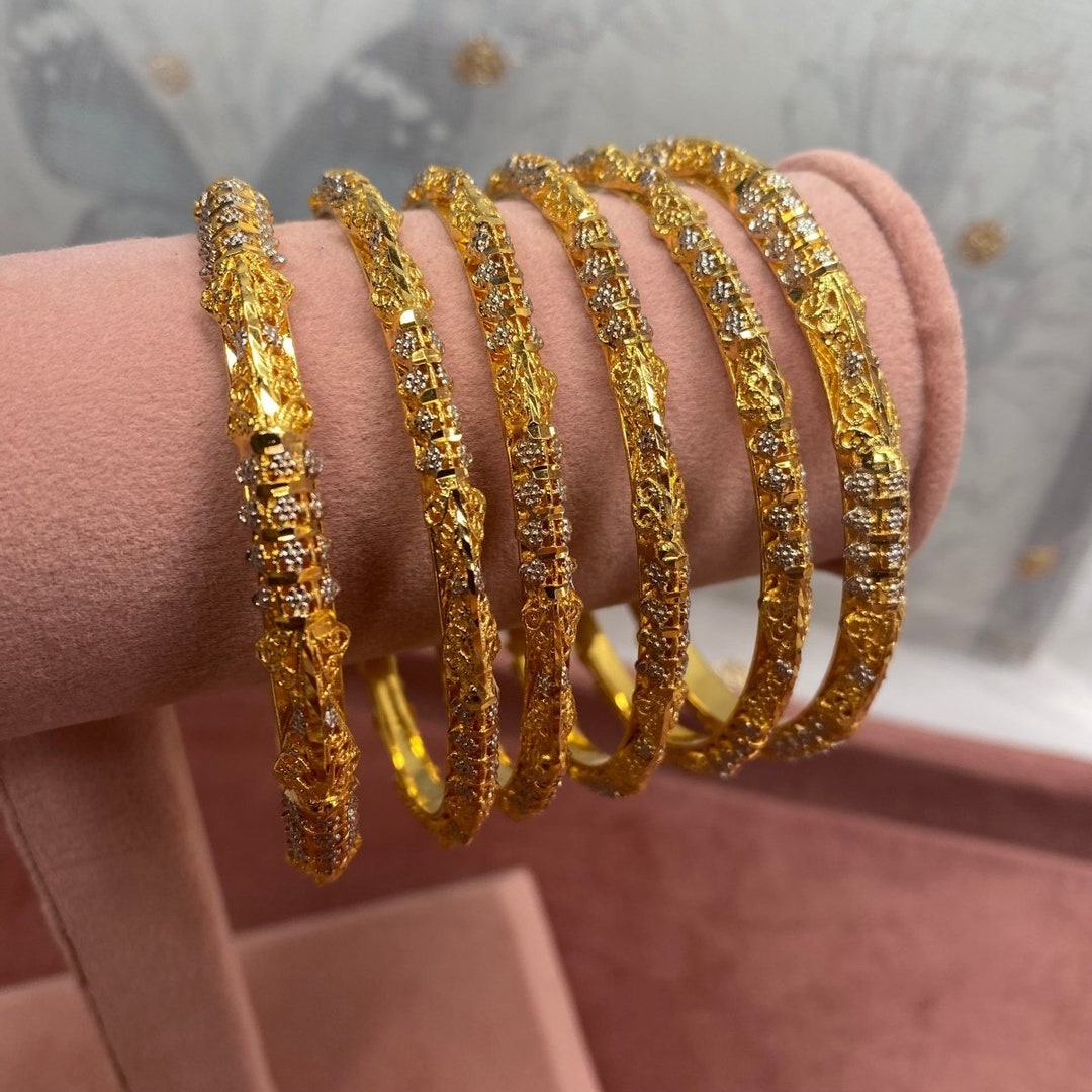 Fine Set of 6 22k Gold Plate Bangles - Etsy