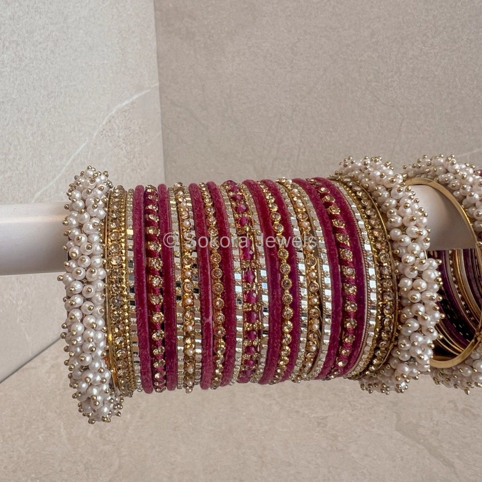 Thanjina Ruby Velvet Bangles Stack - Etsy