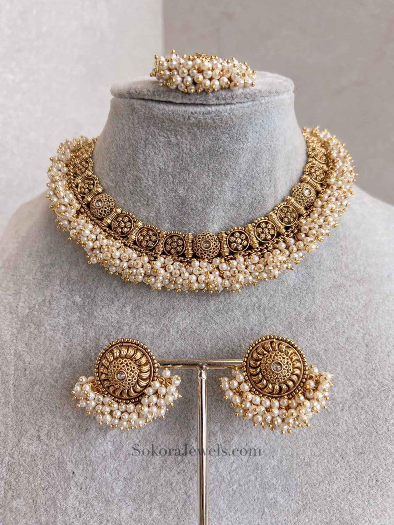 Sheetal Gold & Pearl Set Earring Matching Tikka Bright Gold Indian ...