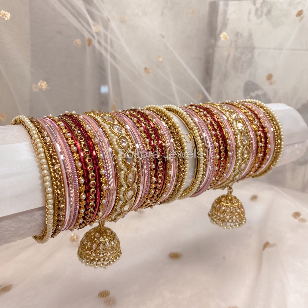 Aafiya Bridal Bangle Set Maroon & Pink - Etsy