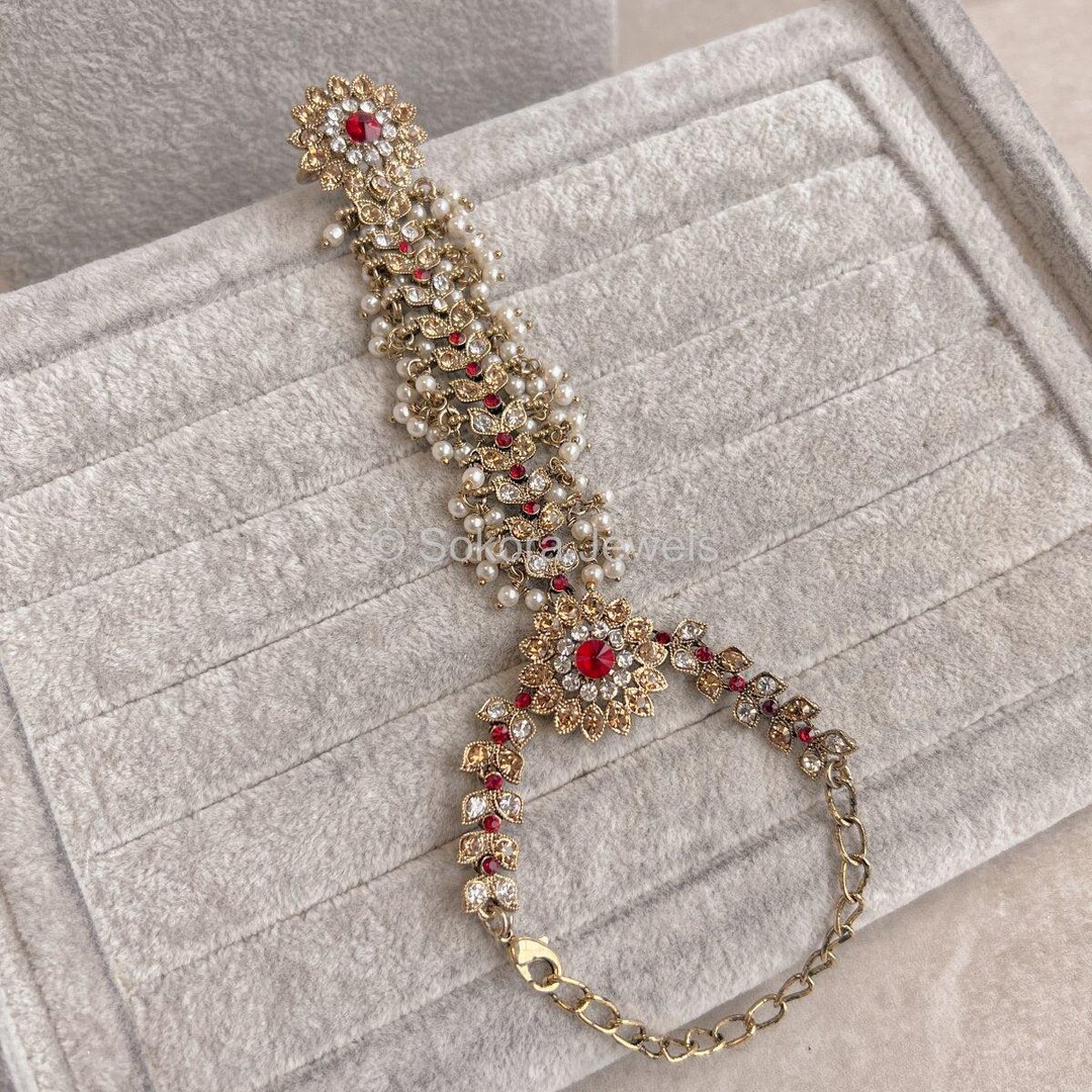 Antique Gold Hand Harness With Red - Etsy