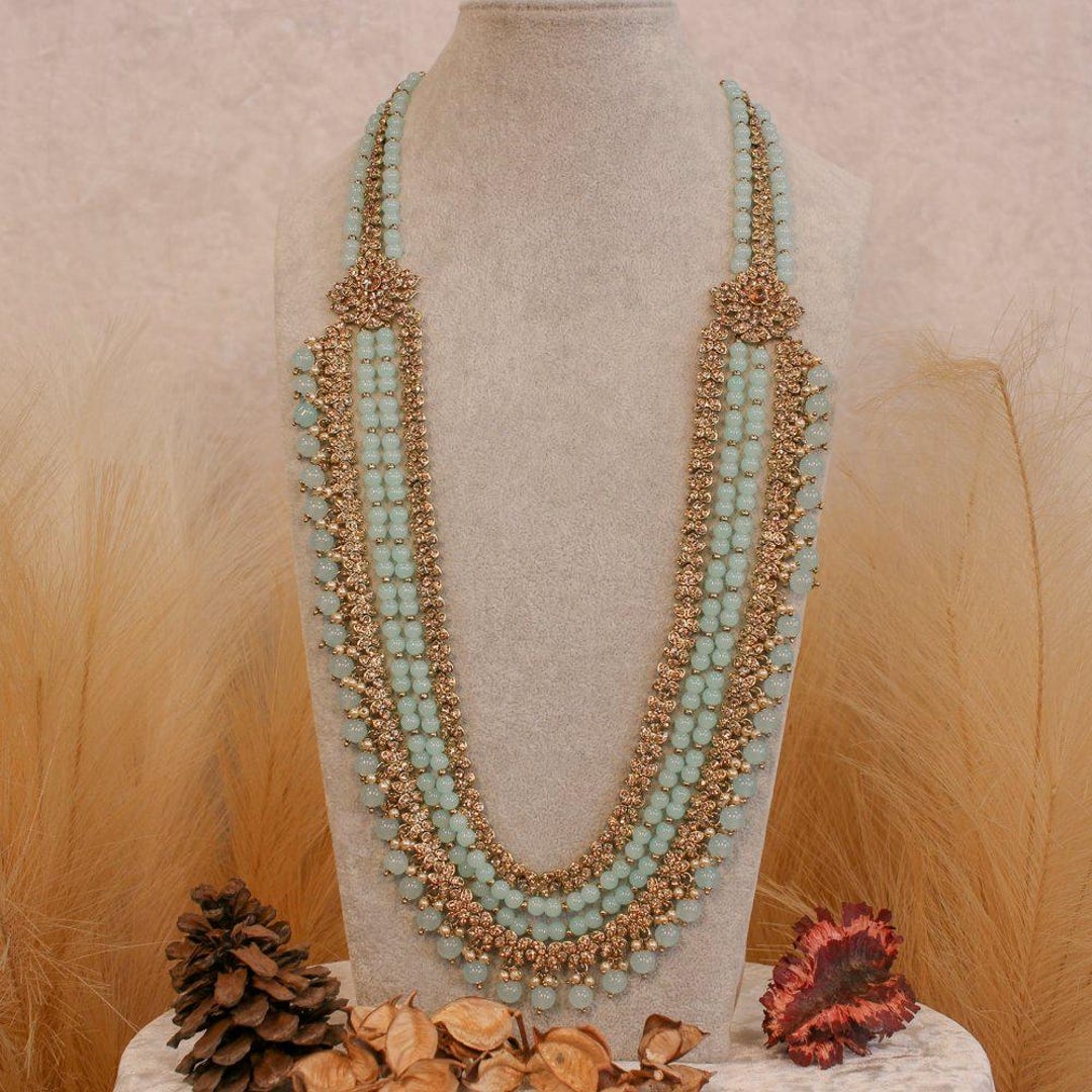 Shazmeen Antique Gold Long Mala - Light Blue - Etsy