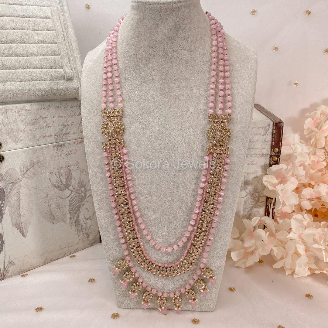 Sarah Antique Gold Long Mala Light Pink - Etsy
