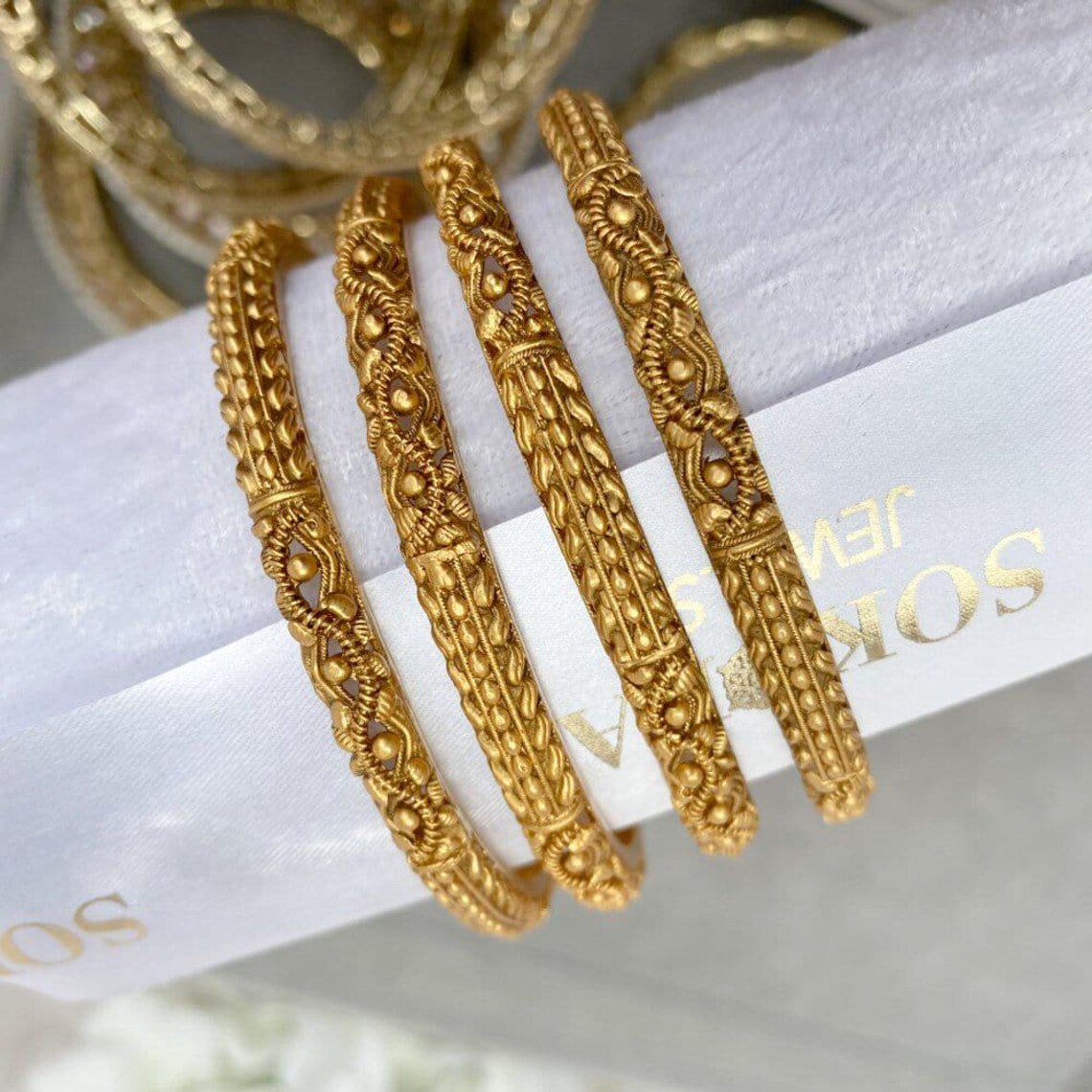 Set of 4 Matt Gold Bangles - Etsy