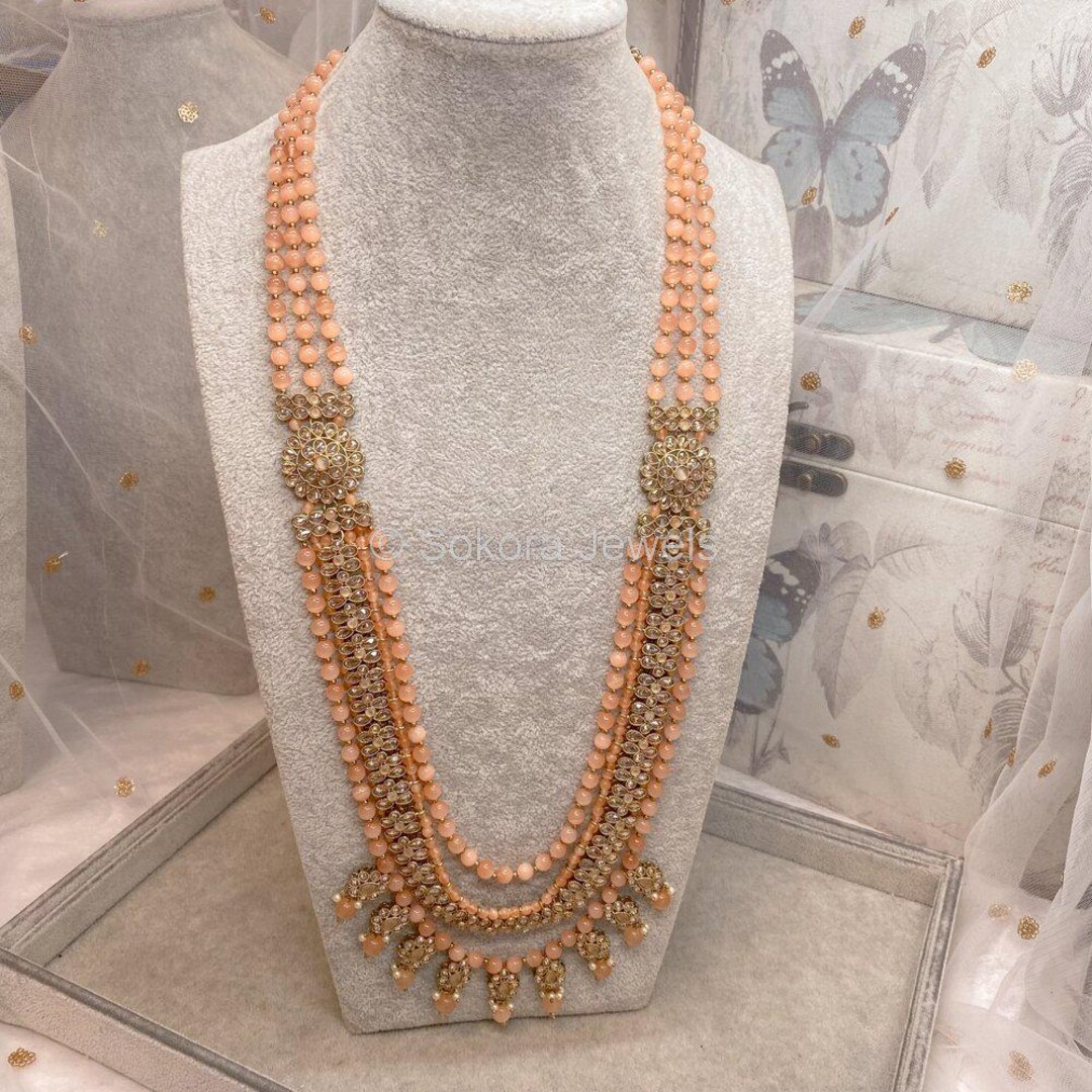 Sarah Antique Gold Long Mala - Orange - Etsy