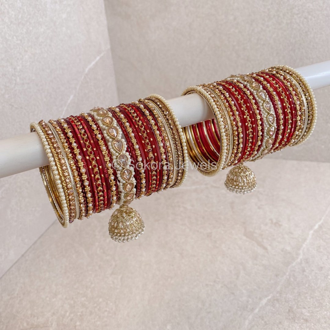 Aafiya Bridal Bangle Set Maroon - Etsy