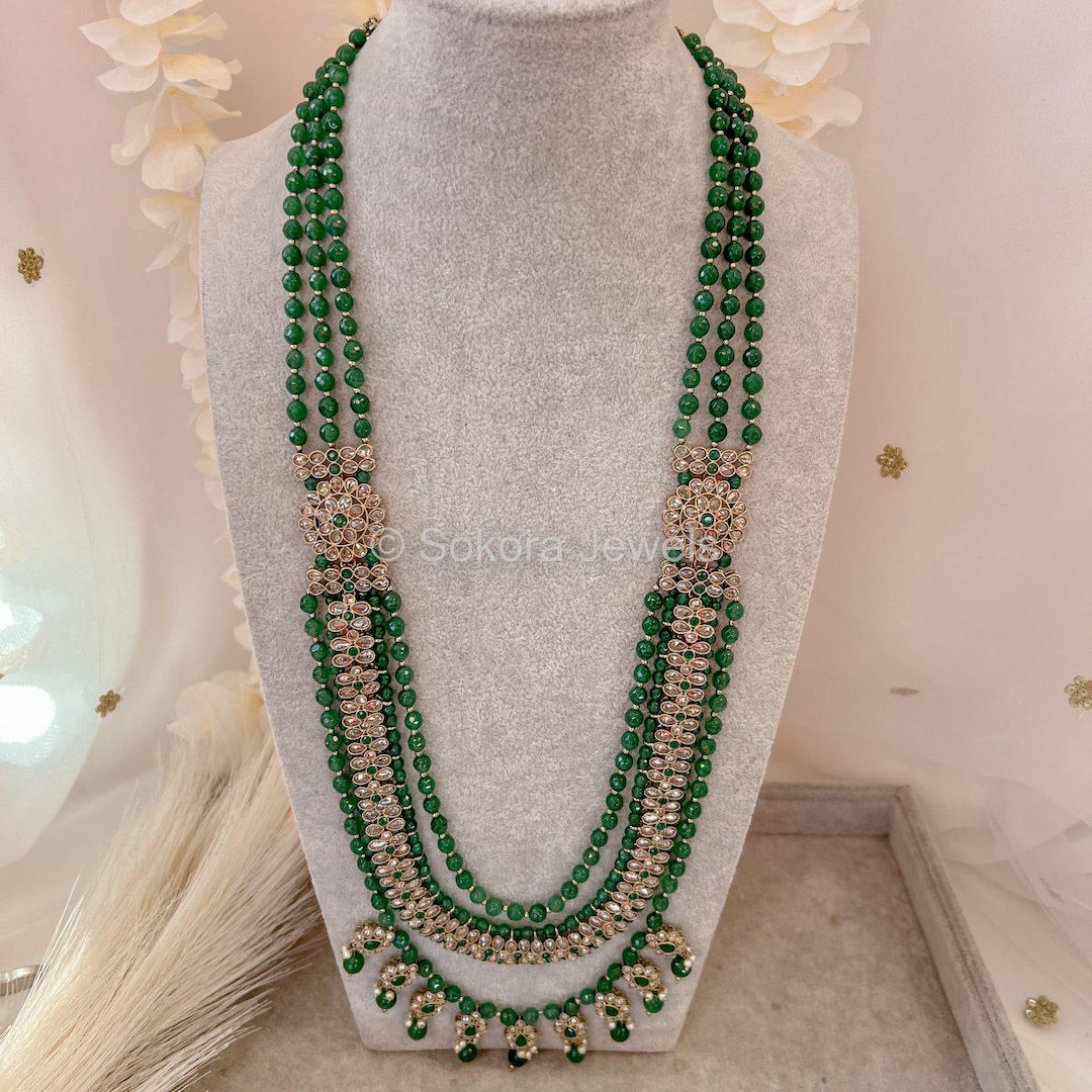 Sarah Antique Gold Long Mala Green - Etsy