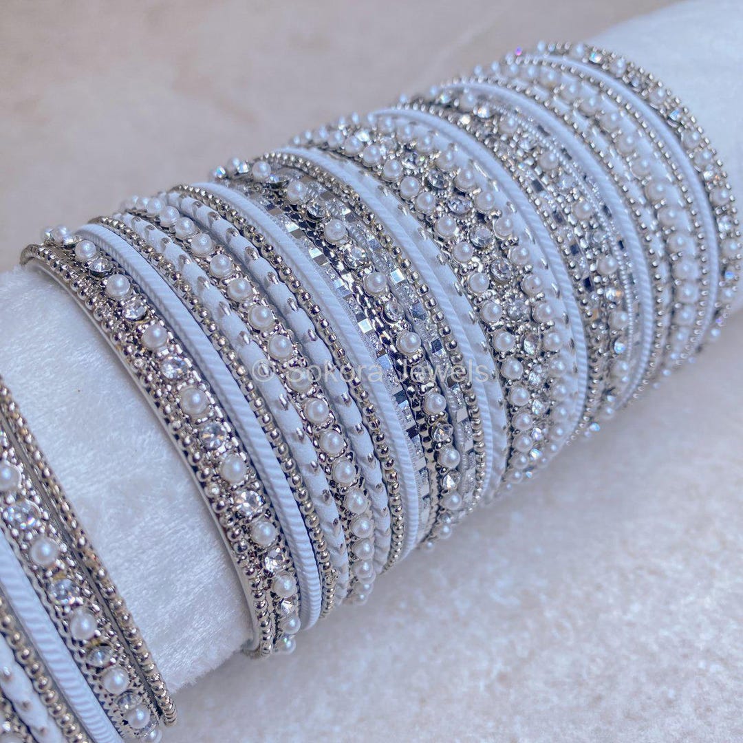 Raveen Bangle Set - Silver & White - Etsy