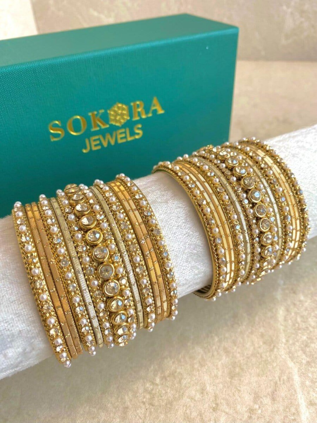 Arina Small Golden Bangle Set Both Arms Indian Jewelry Pakistani ...