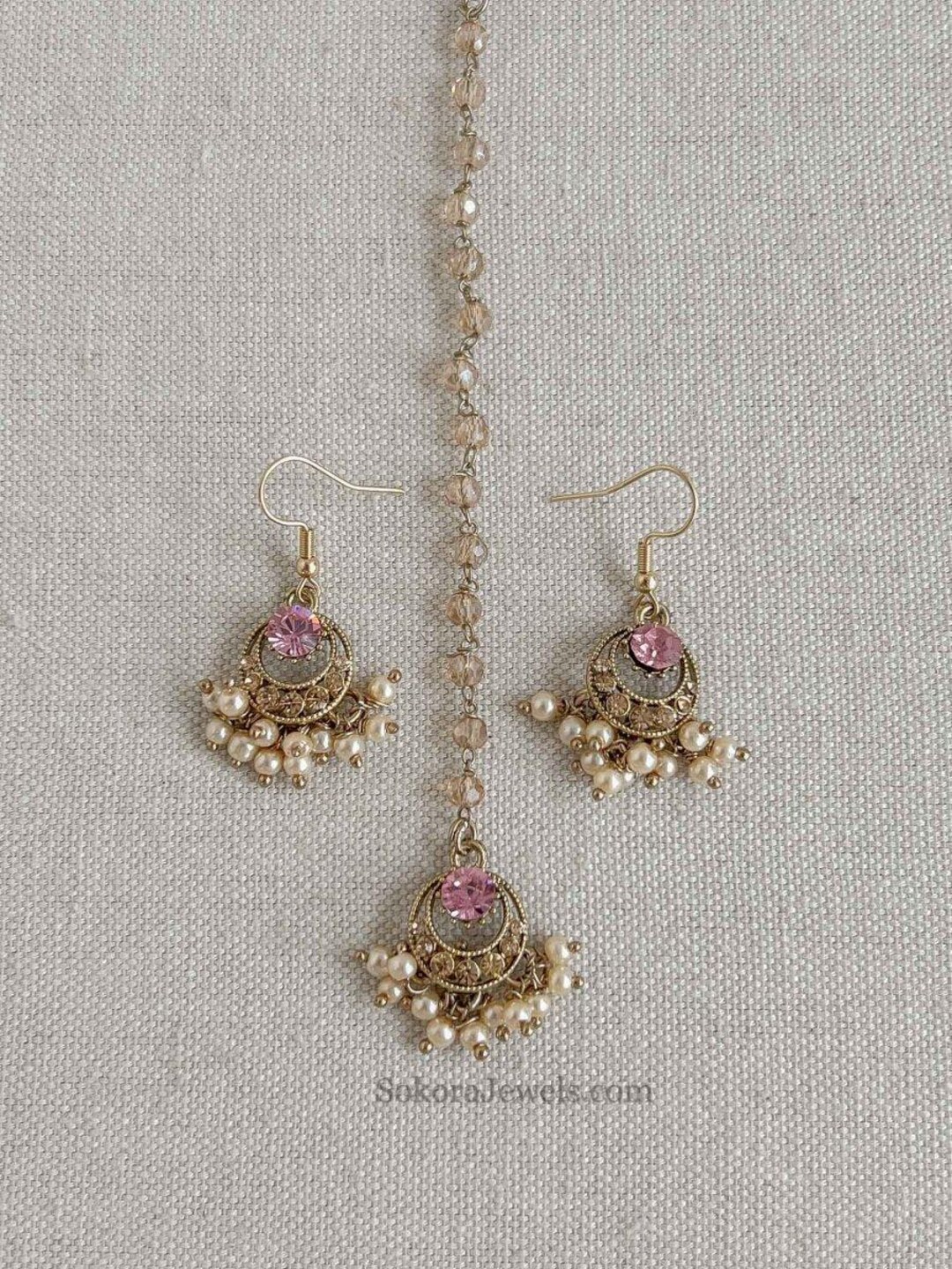 Tiny Light Pink Earring and Tikka Set - Etsy