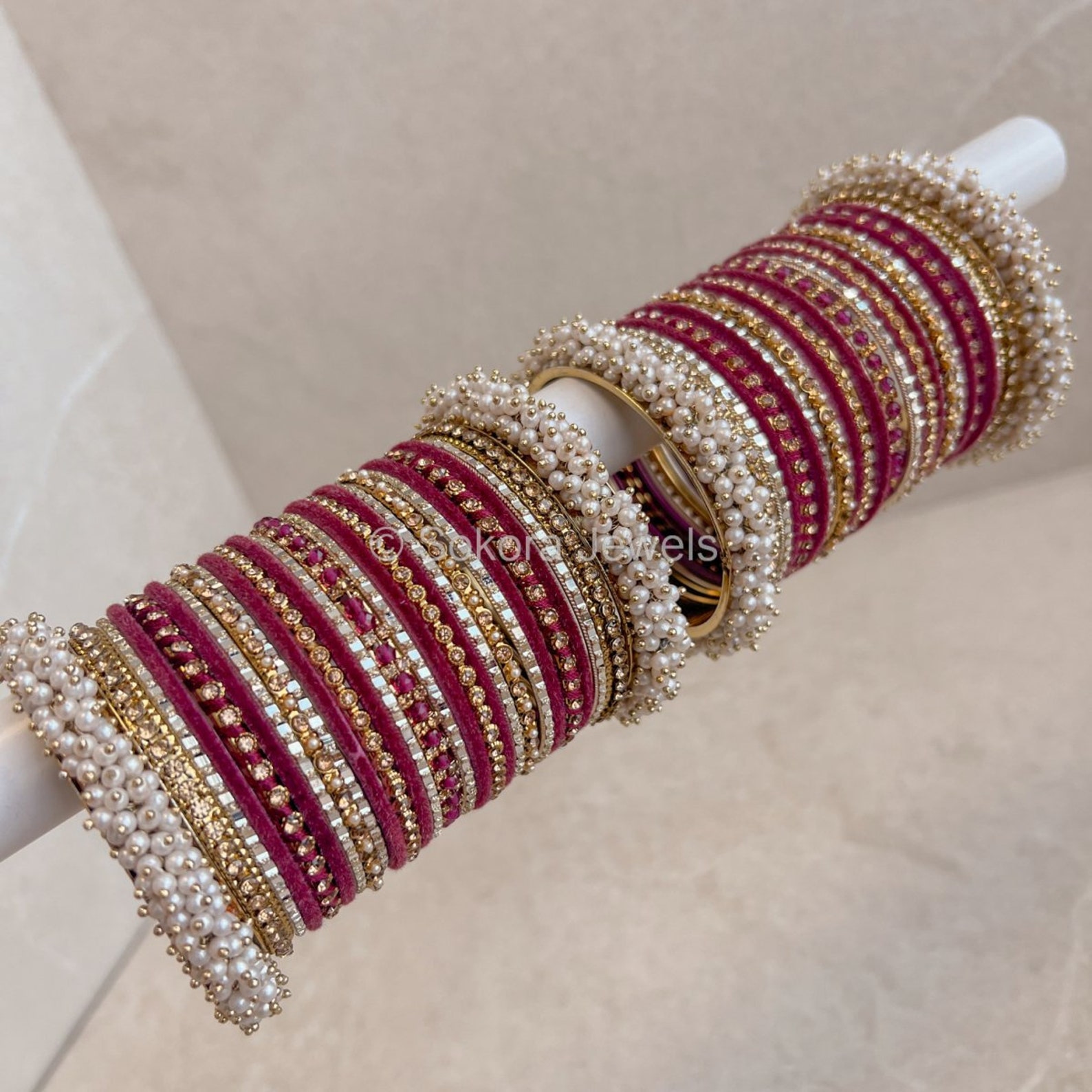 Thanjina Ruby Velvet Bangles Stack - Etsy