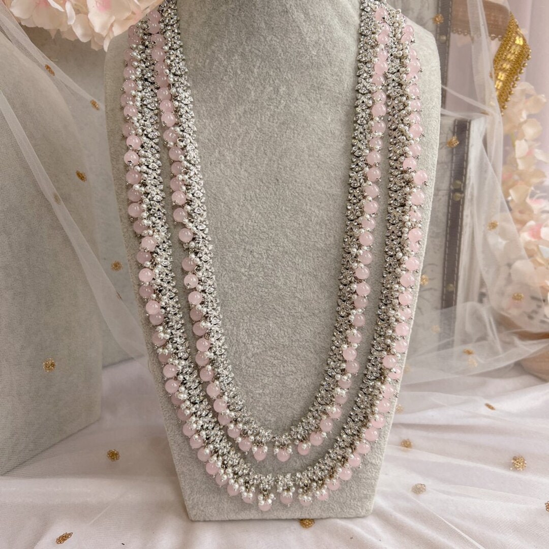 Farhaa Silver Long Mala Pink - Etsy