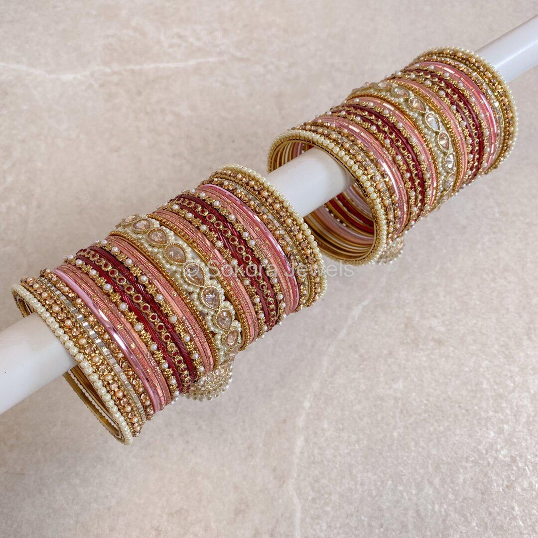 Aafiya Bridal Bangle Set Maroon & Pink - Etsy