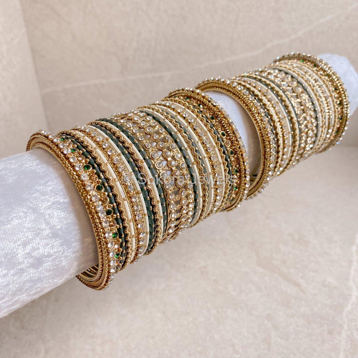 Arabella Bangle Set - Green & Ivory - Etsy