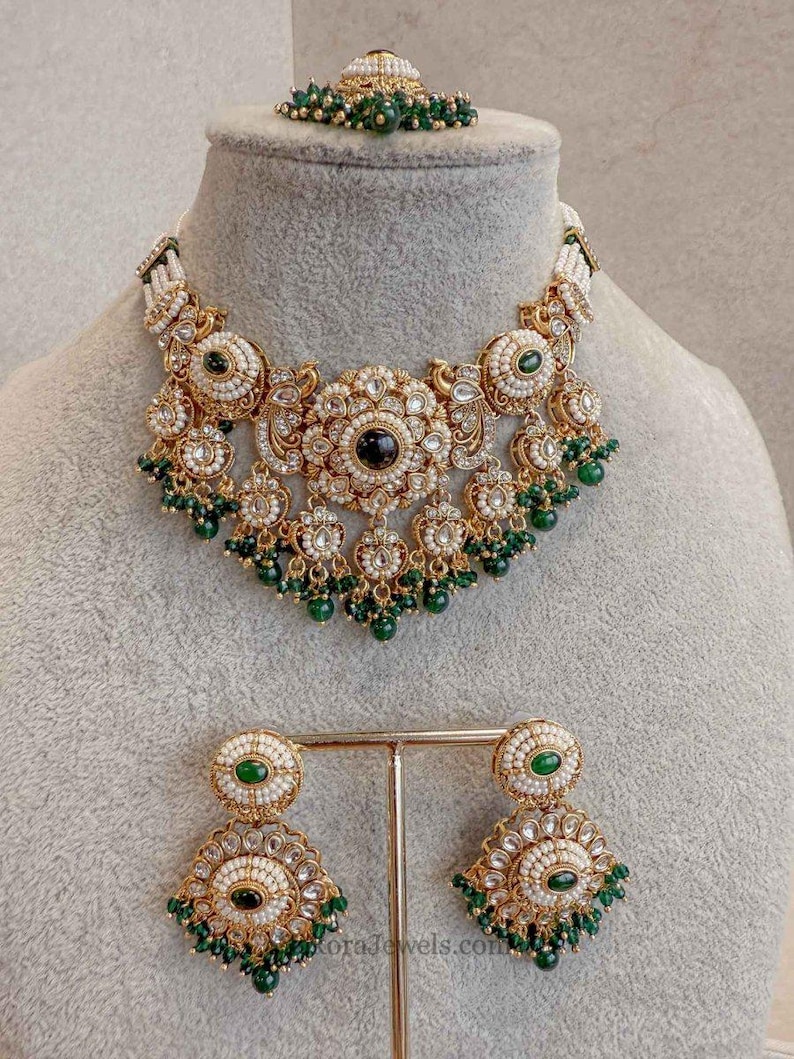 Narinder Faux Kundan Choker Set White Gold Pearl Indian Jewelry ...
