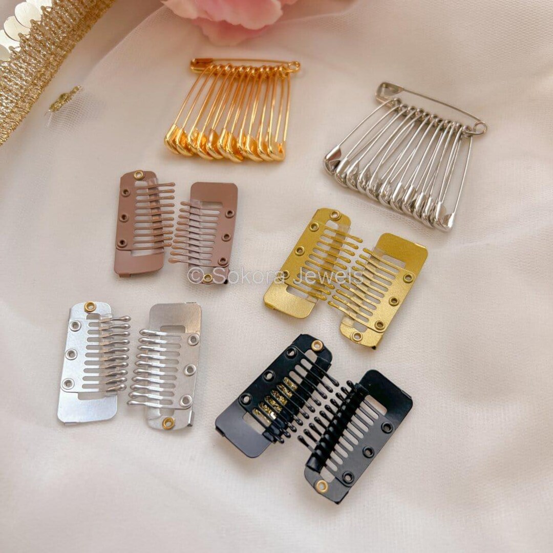 Safety Pins and Clips for Hair Headscarves Hijab Bridal Chuni Dupatta ...