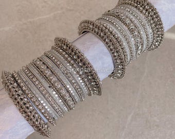 Small Mint and Silver Bangle Set - Etsy