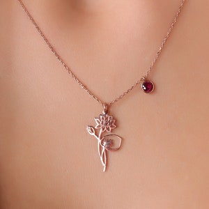 Birth Flower, Birthstone, July Birth Flower Necklace, July Birthstone ...