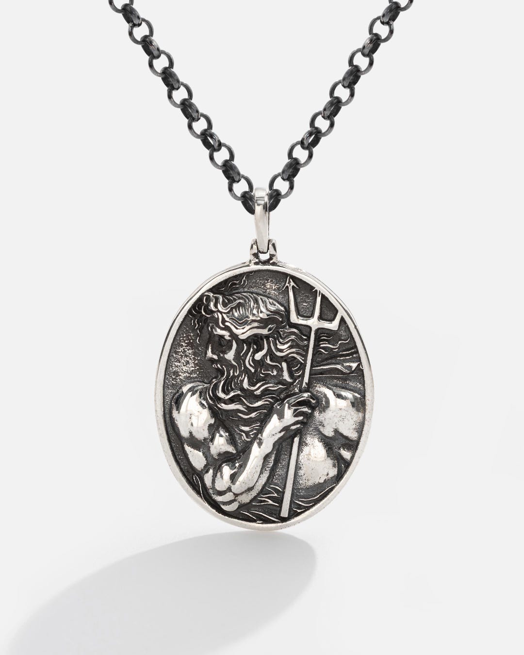 Sterling Silver Poseidon Pendant Necklace - 925 Silver, Oxidized Finish ...