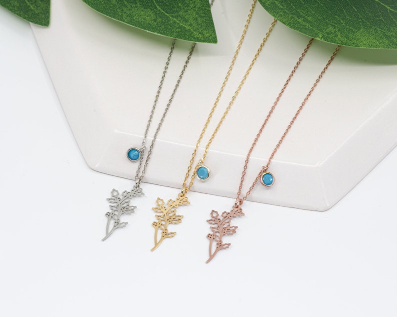 Birth Flower Birthstone December Birth Flower Necklace - Etsy