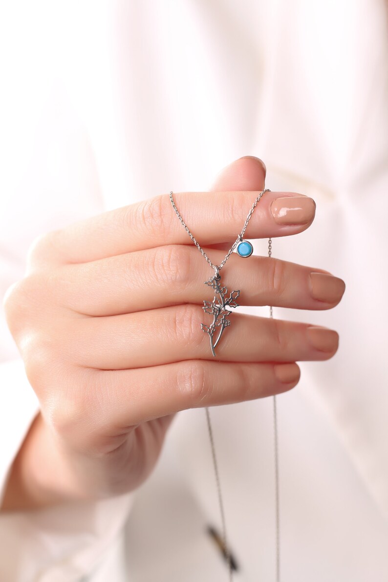 Birth Flower Birthstone December Birth Flower Necklace - Etsy