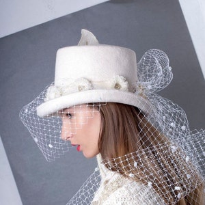 Bridal Veiled Top Hat Wedding Top Hat With Vеil Winter Felt - Etsy