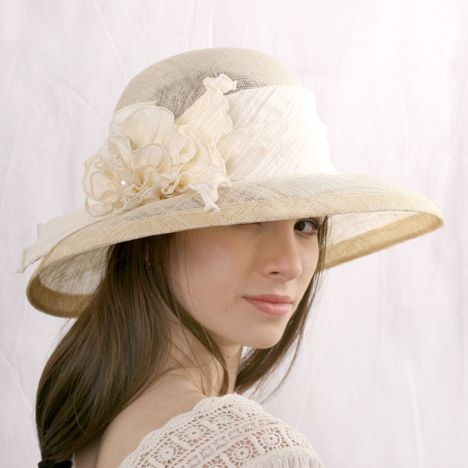 Cream Wedding Hat, Widebrim Bridal Hat, Melbourne Cup Hat, Kentucky ...