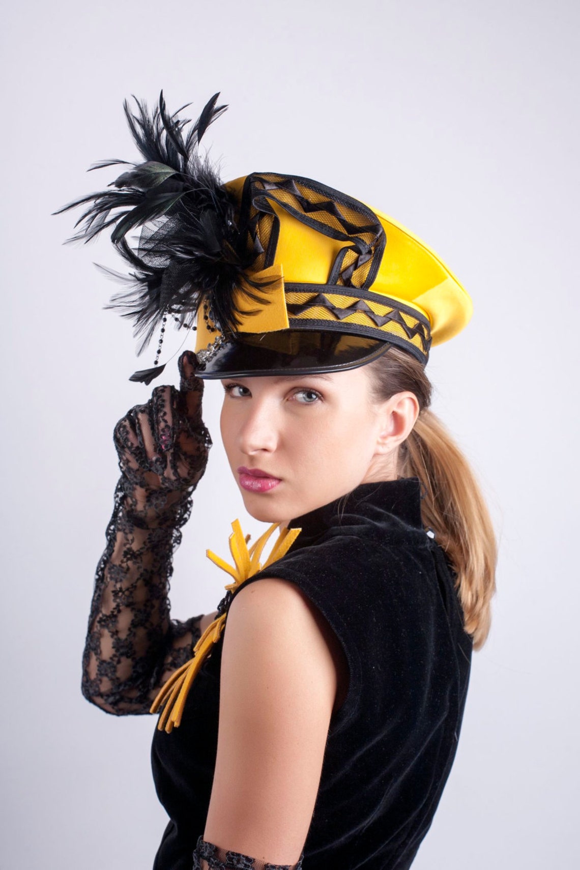 Yellow Show Cap, Royal Ascot Hat, Derby Hat, Burlesque Show Cap ...