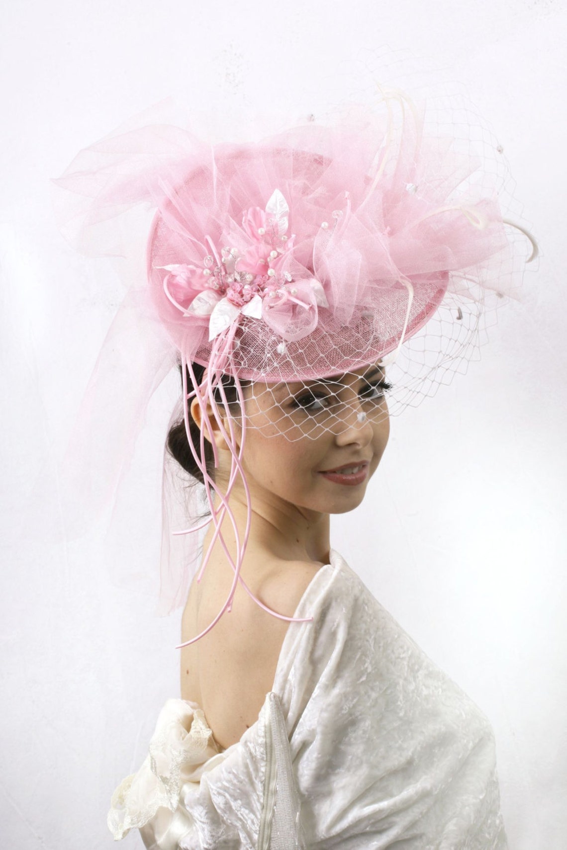 Soft Pink Hat, Pink Veiled Derby Hat, Kentucky Derby Hat, Wedding ...